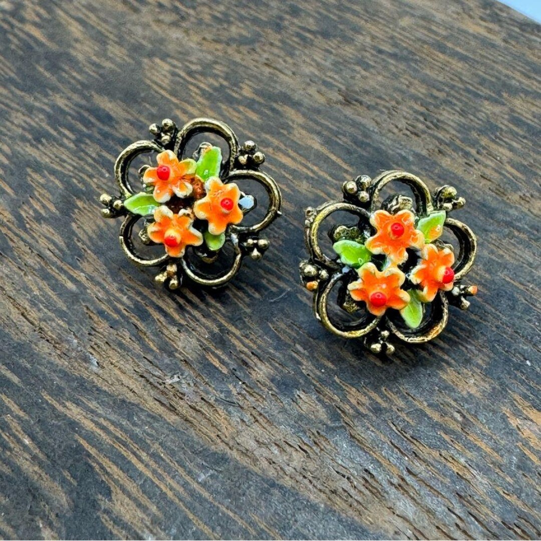 Arthur Pepper ART Vintage Flower Cluster Enamel Stud Earrings Spring ...