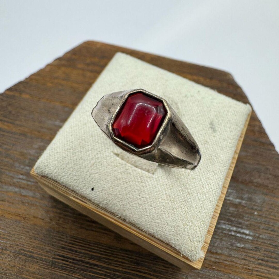Uncas Antique 10K Gold Plated Ruby Red Stone Signet Ring Size 7 - Etsy