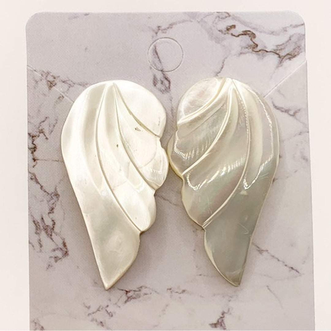 Vintage Etched Mother of Pearl Angel Wings Earrings - Etsy