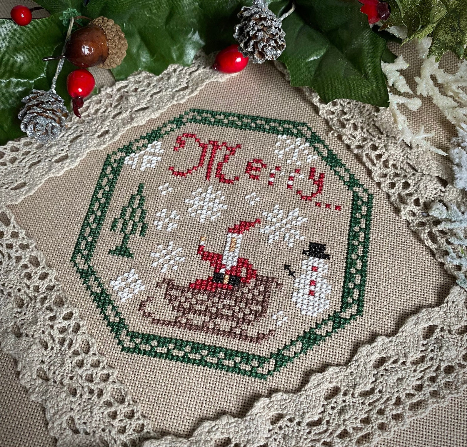 Merry Christmas Tiny Quaker Sampler Cross Stitch Pattern, Cross Stitch ...