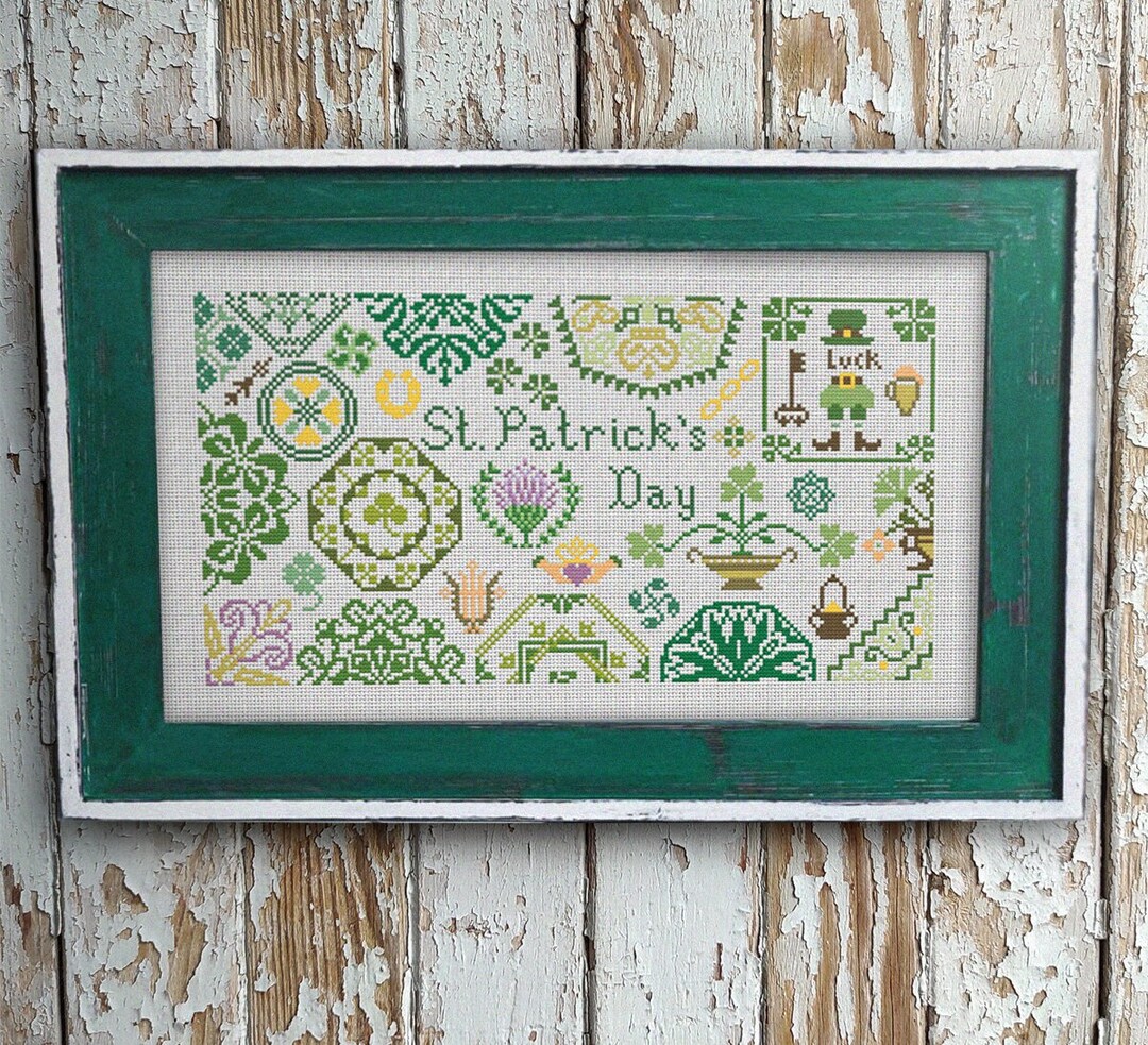 St Patrick's Day Quaker Sampler Cross Stitch Pattern, Xstitch Chart ...
