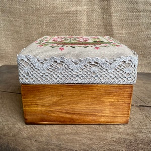 Wooden Box Decorated With Cross Stitch Embroidery, Vintage Cross Stitch ...