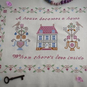 House Sampler Cross Stitch Pattern, Easy Cross Stitch Chart, Vintage ...