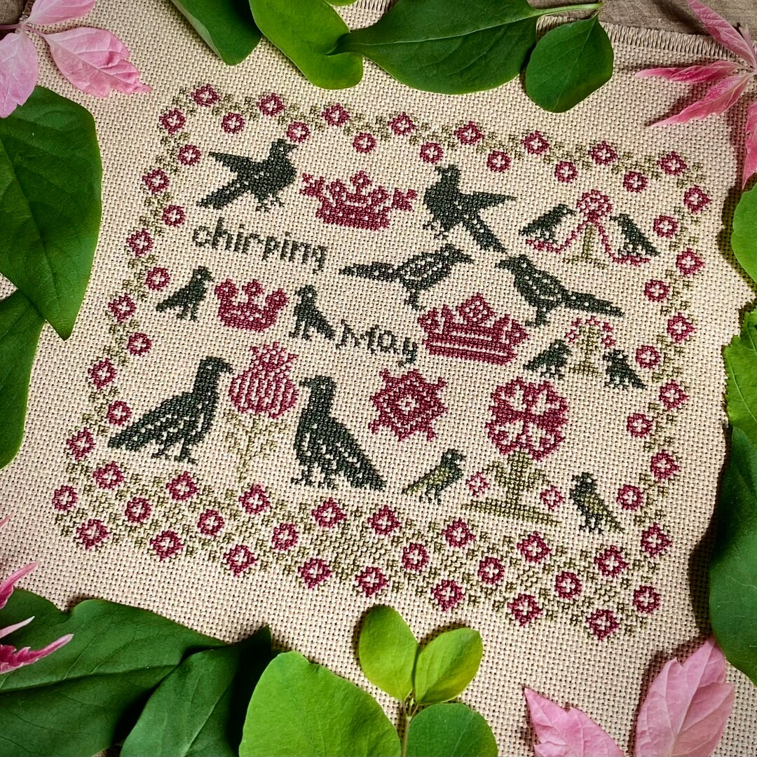 Chirping Birds Sampler Cross Stitch Pattern, Easy Counted Cross Stitch ...