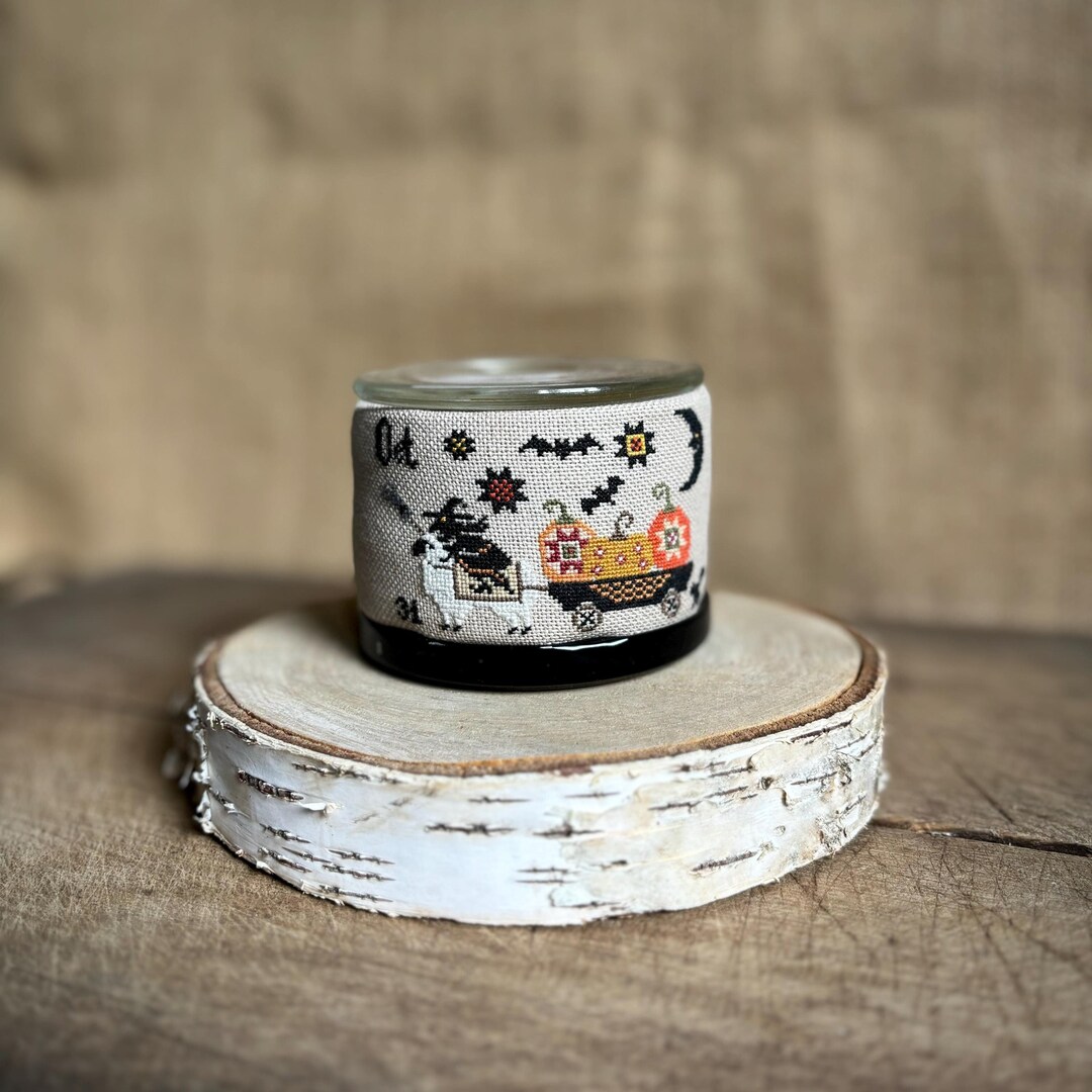 Mini Round Box Decorated With Halloween Cross Stitch Embroidery, Spooky ...