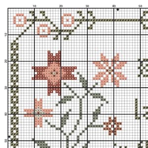 Tiny Floral Quaker Sampler Cross Stitch Pattern, X Stitch Chart ...
