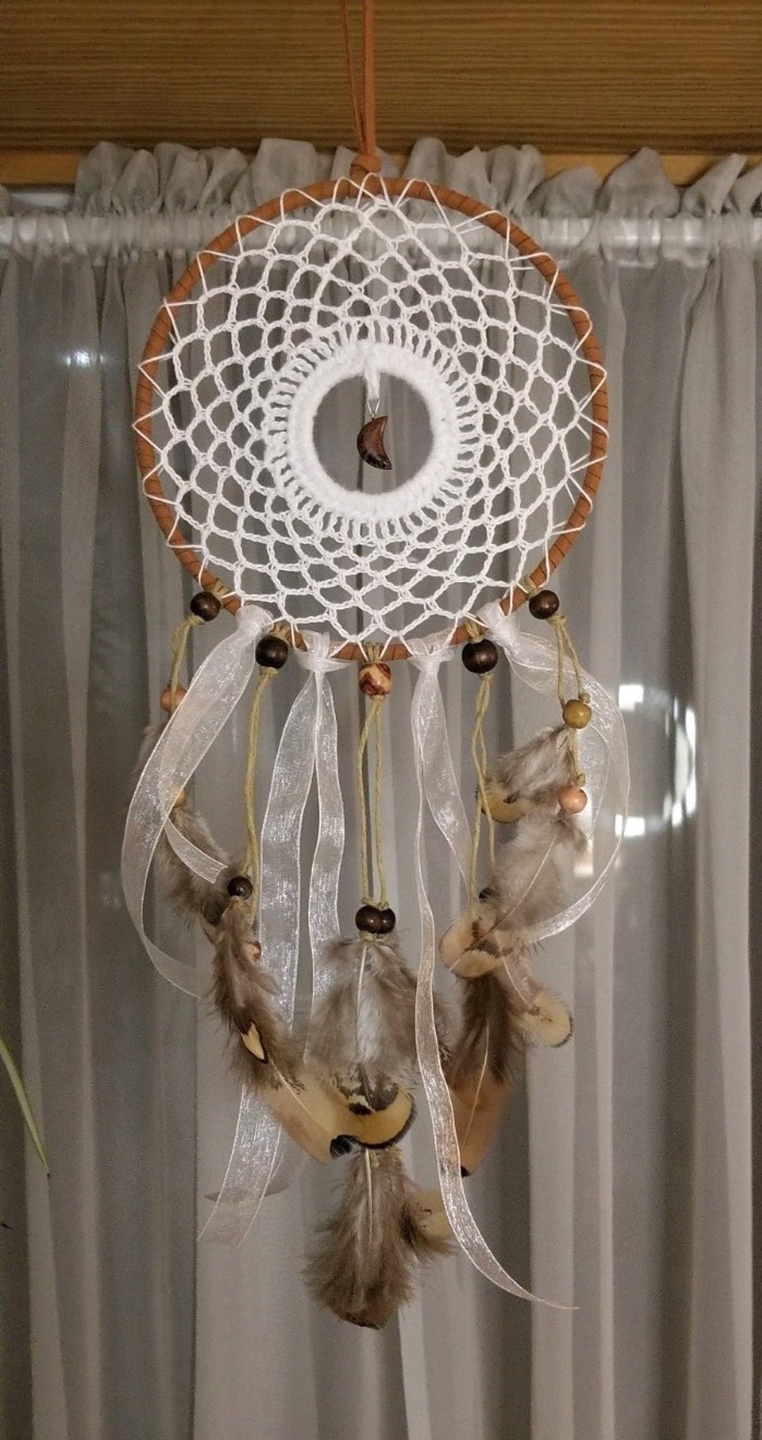 DREAM CATCHER, Handmade, Boho Chic With Genuine Moon Shaped Mahogany ...