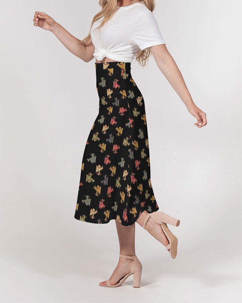 Peruvian Paracas Birds in Black Skirt Women's A-line Midi Skirt Ancient ...