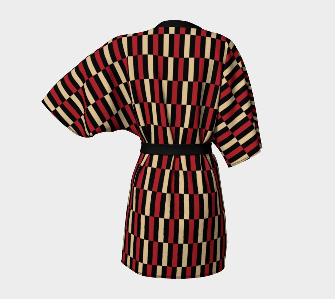Inca Red Black and Cream Silk Kimono Robe, Anniversary Gift Ancient ...