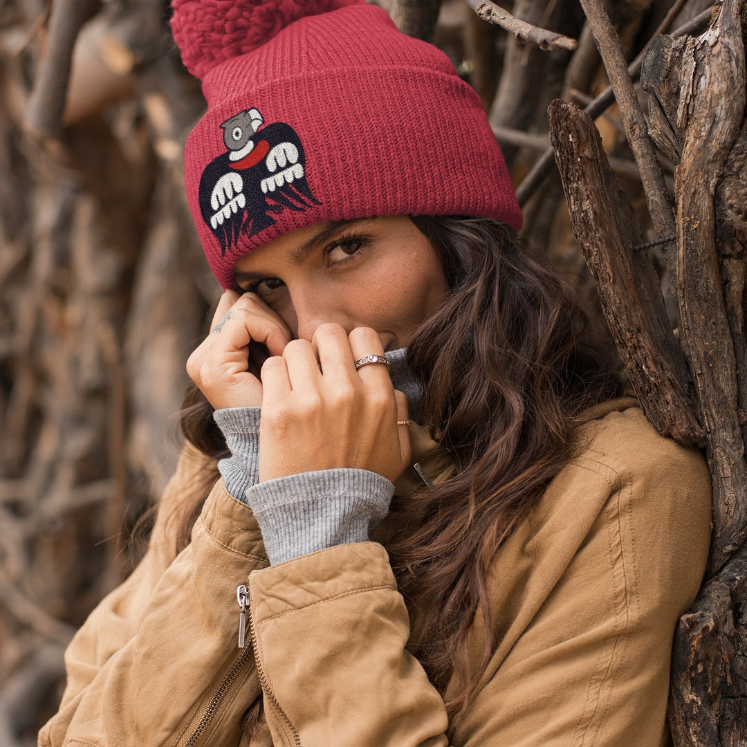 Pom Pom Knit Cap With a Peruvian Nazca Condor Bird Logo - Etsy