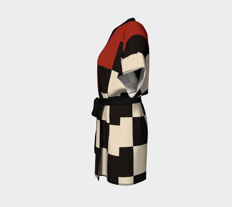 Inca Red and Black Checkersilk Kimono Japanese Style Robe Ancient ...