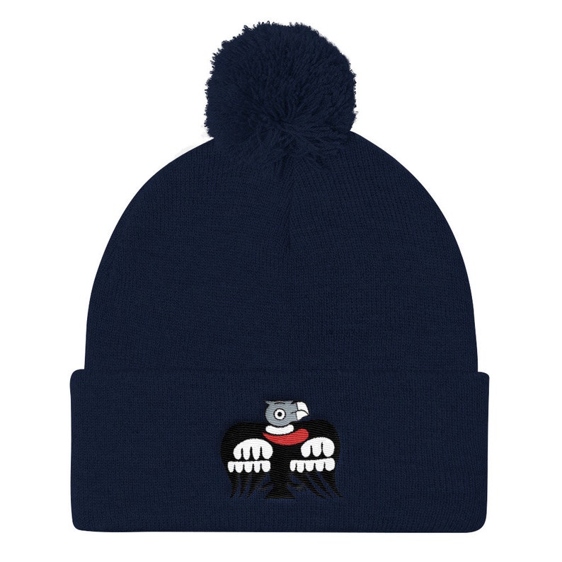 Pom Pom Knit Cap With a Peruvian Nazca Condor Bird Logo - Etsy