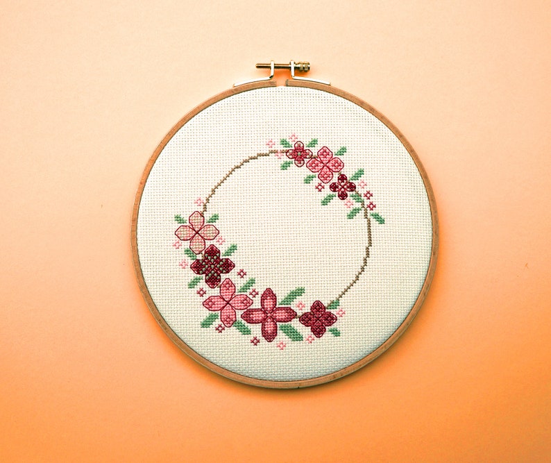 Kit de bordado "Corona de flores rosas", kit de punto de cruz, kit de ...