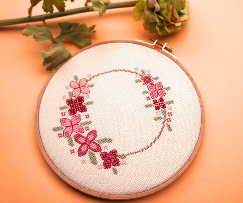 Kit de bordado "Corona de flores rosas", kit de punto de cruz, kit de ...