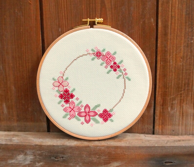 Kit de bordado "Corona de flores rosas", kit de punto de cruz, kit de ...