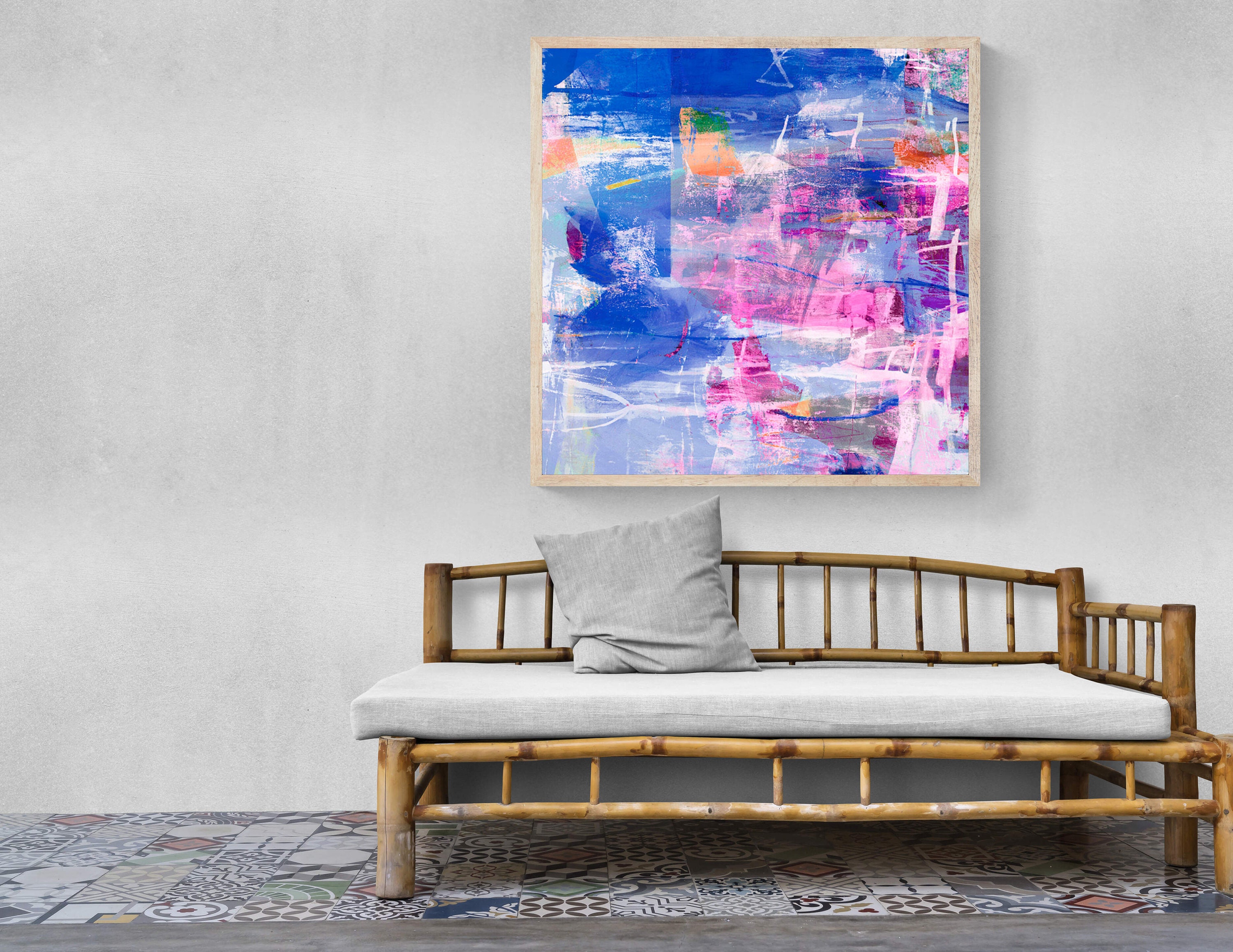 Pink and Blue Abstract Painting, Colorful Digital Download, Blue Wall ...