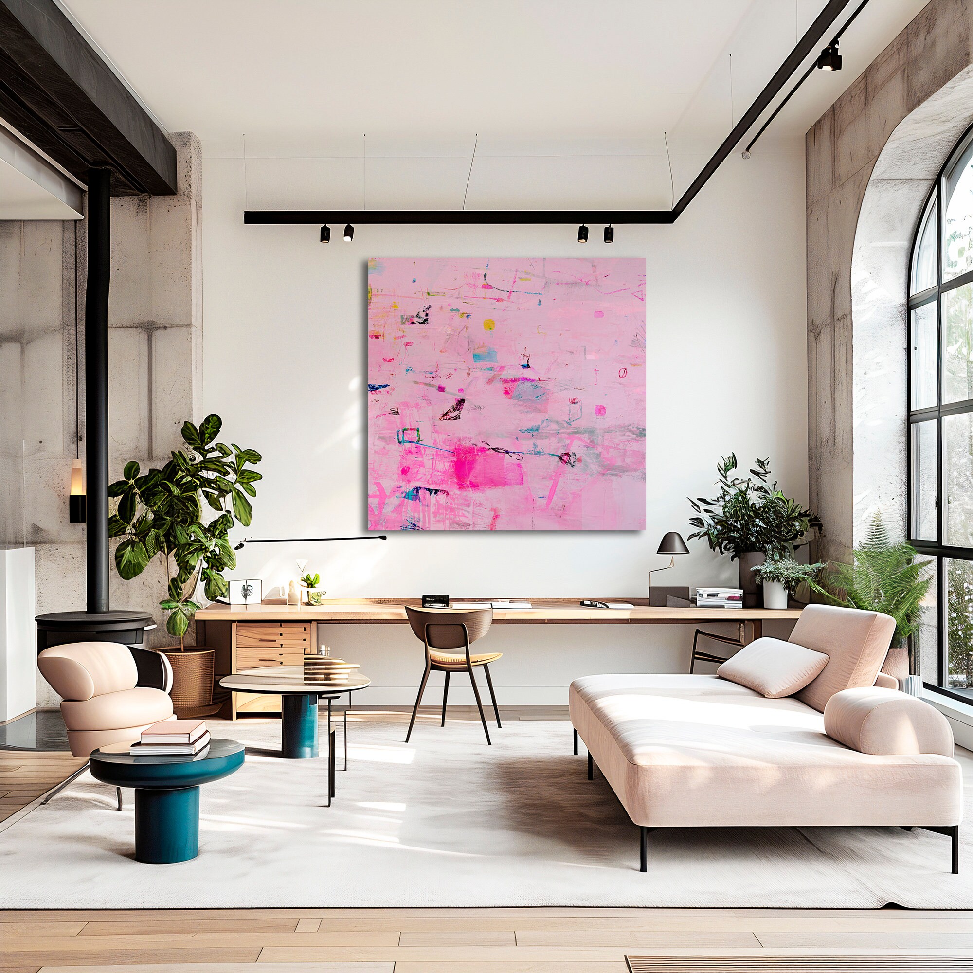 Pink Wall Art Abstract Painting, Instant Download, Pink Printable ...