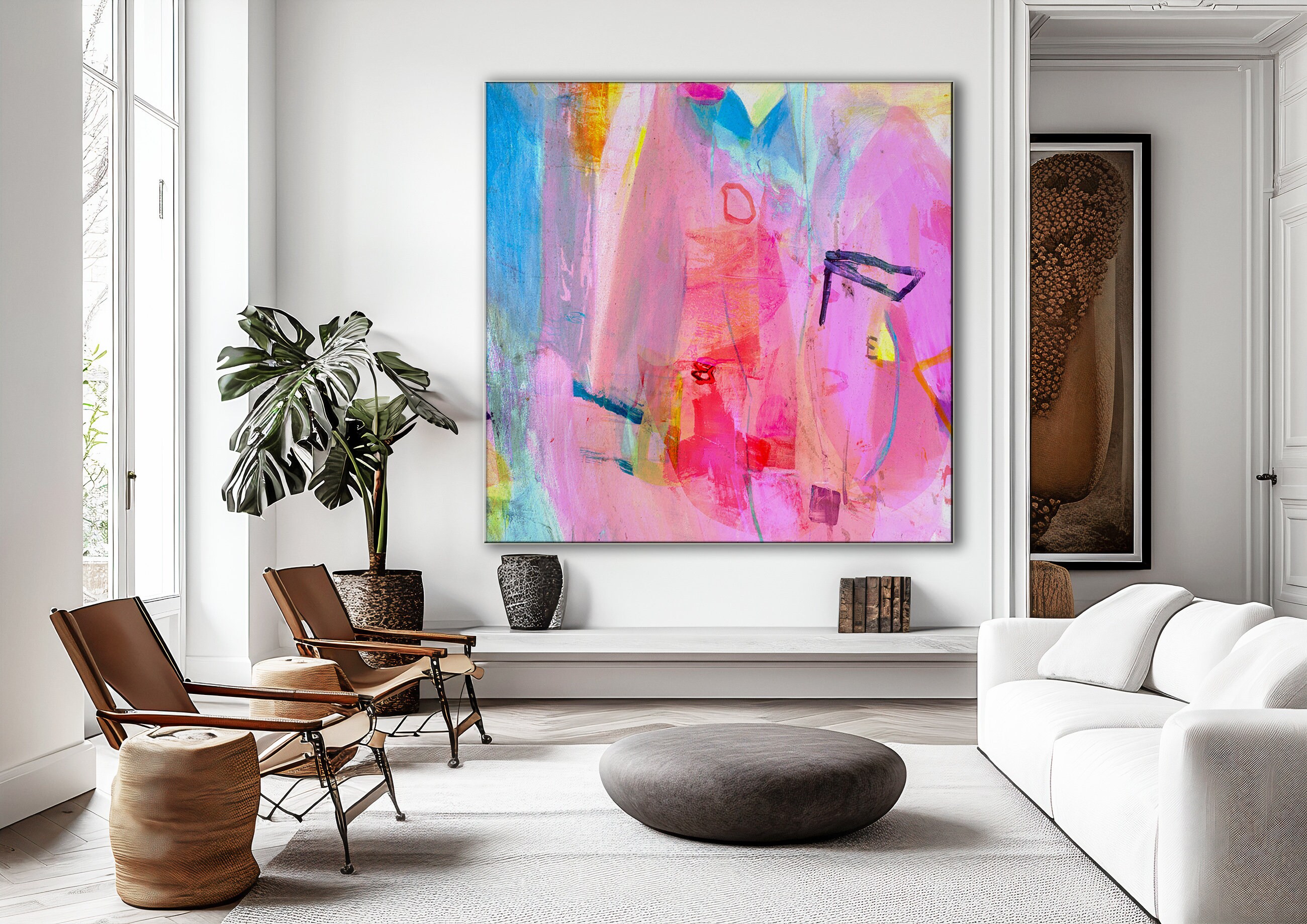 Pink Abstract Painting, Vibrant Printable Art, Pink Wall Art Print ...