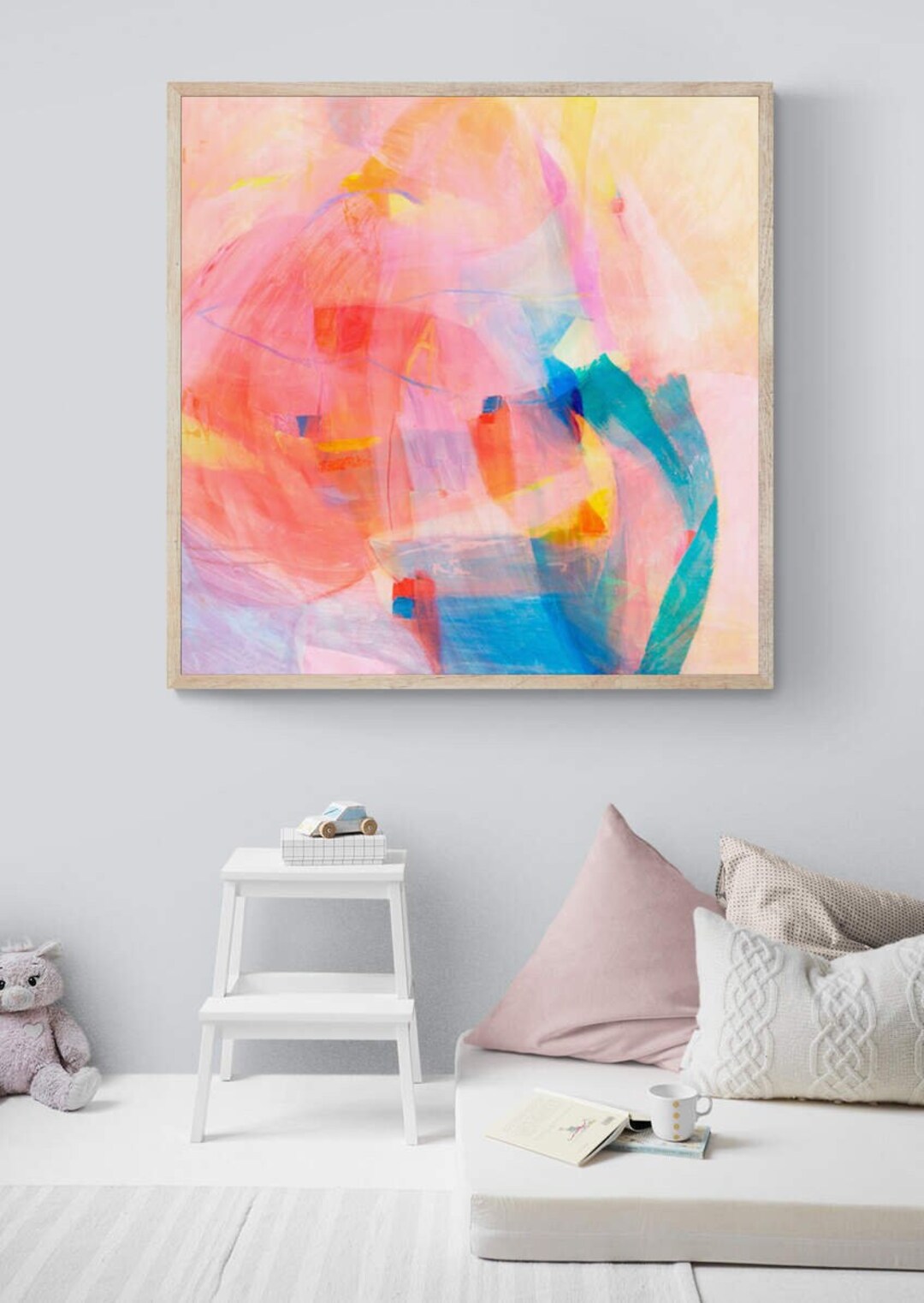 Colorful Abstract Art Print Coral Pink and Blue Wall Art - Etsy
