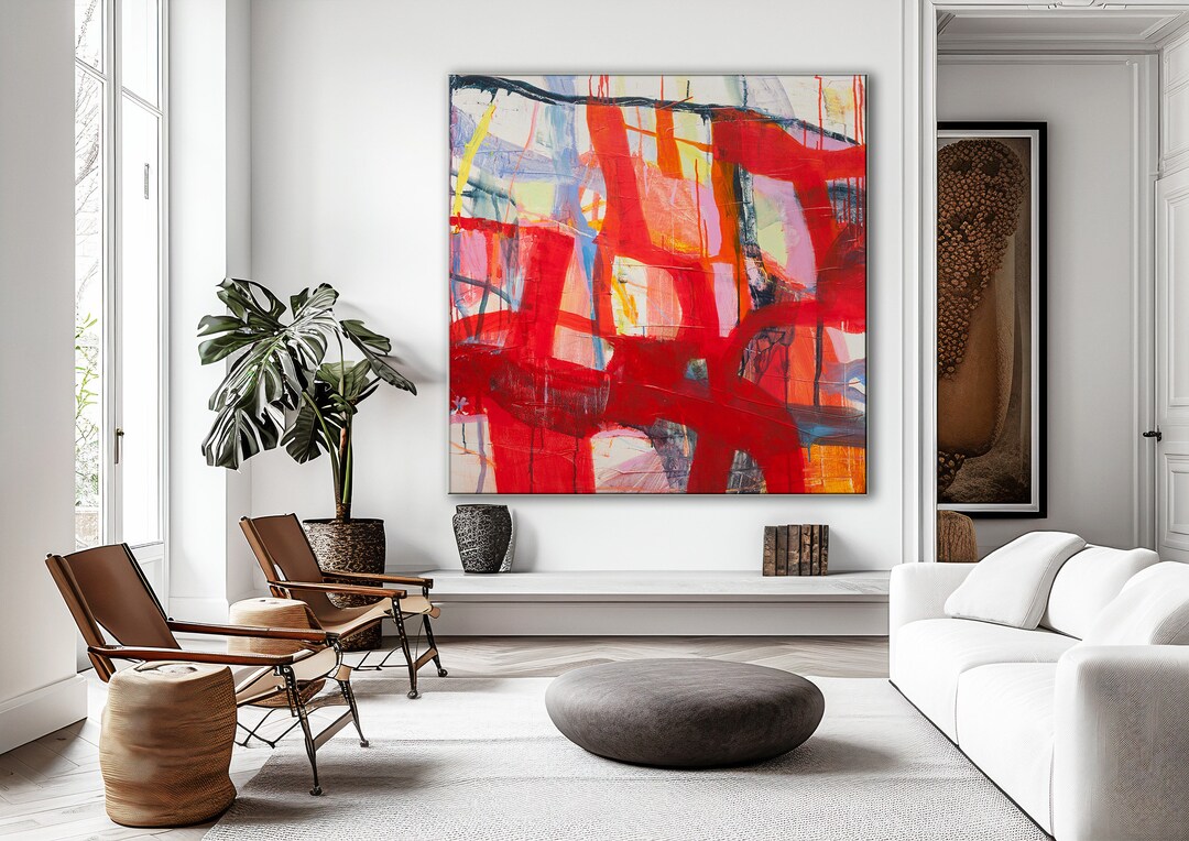 Digital Download, Red Abstract Wall Art, Printable Art, Red Modern Art ...