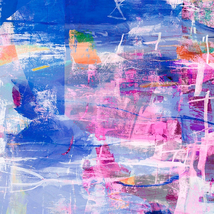 Pink and Blue Abstract Painting, Colorful Digital Download, Blue Wall ...