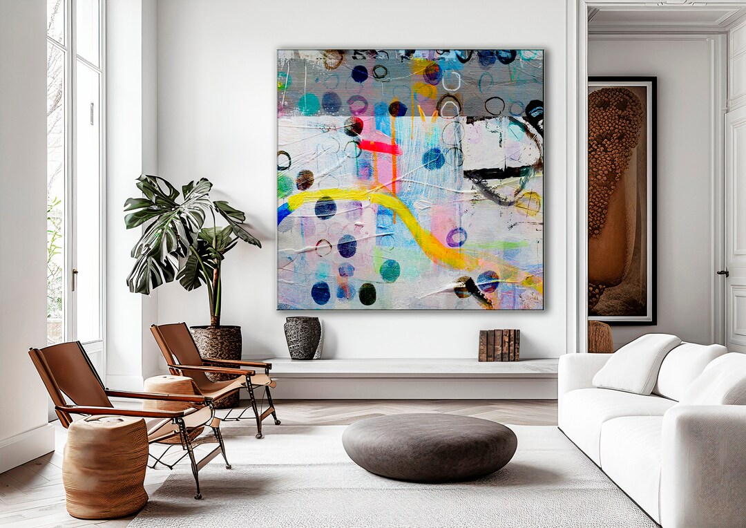 Colorful Dots Abstract Art Print: Grey Multicolor Wall Decor (digital ...