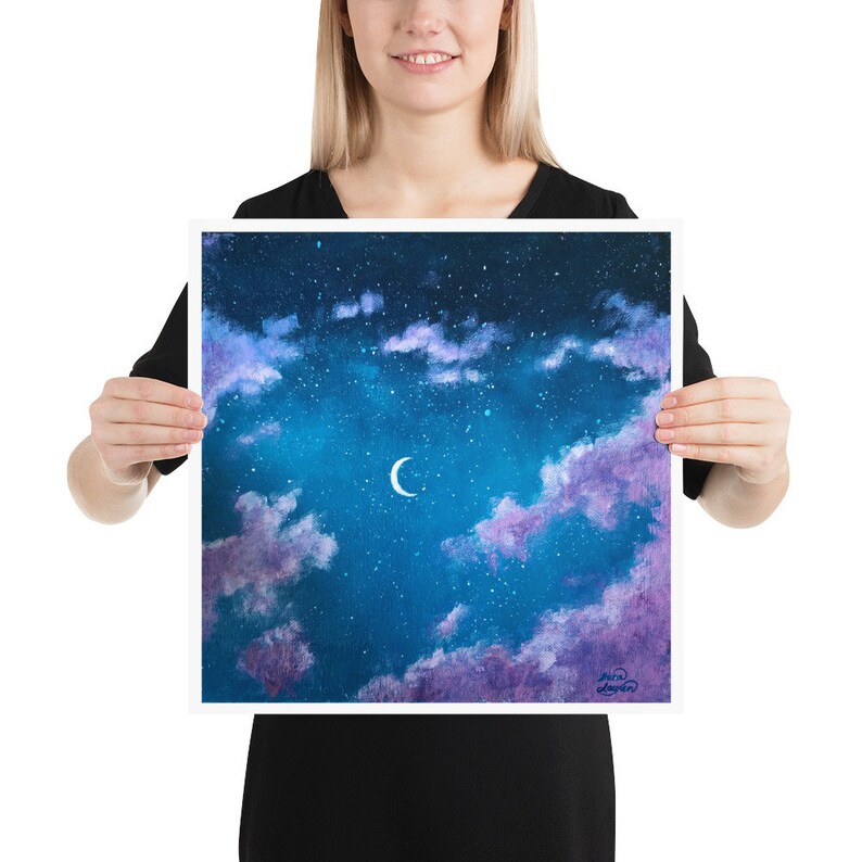 Cloudy Moonlight Sky Poster - Etsy