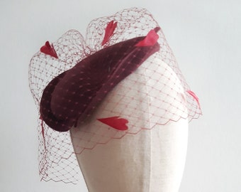 Heart Shaped Dark Red Upcycled Felt Hat Fascinator Couture - Etsy UK