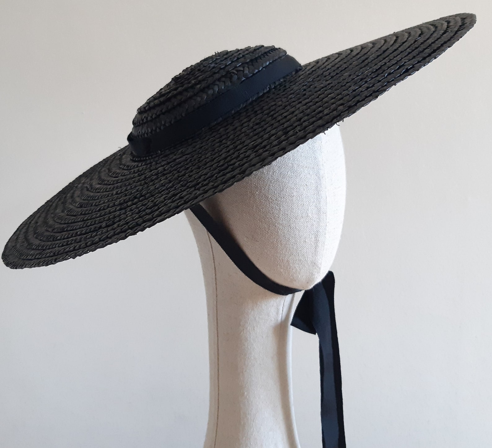 Wide Brimmed Black Straw Boater Hat - Etsy