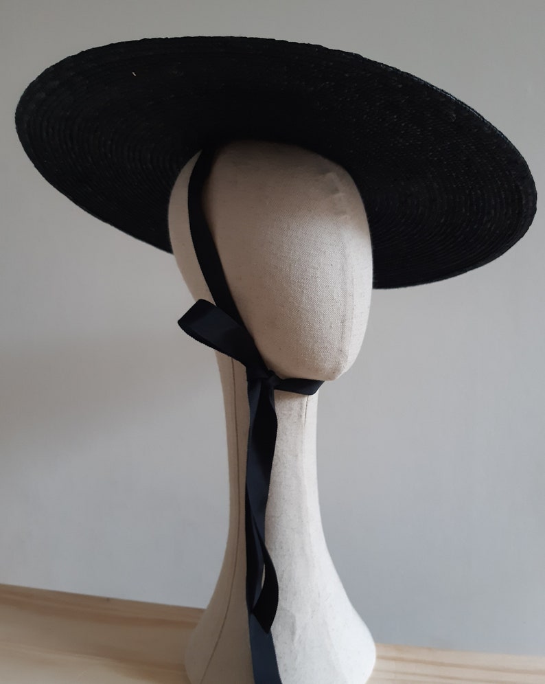 Wide Brimmed Black Straw Boater Hat - Etsy