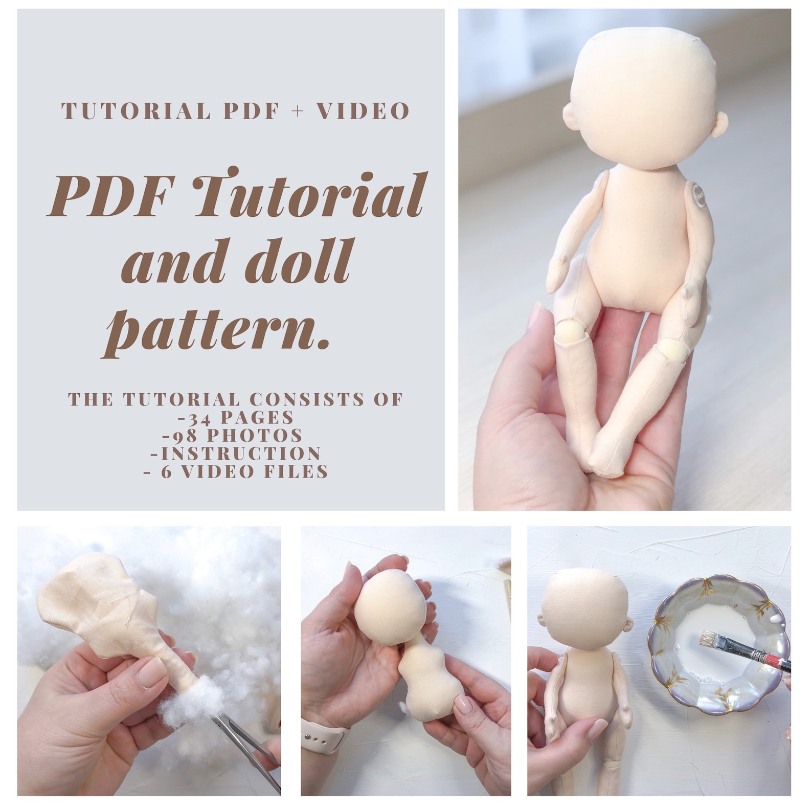 PDF Tutorial and Doll Pattern. .patterns for Fabric Dolls . Pattern for ...