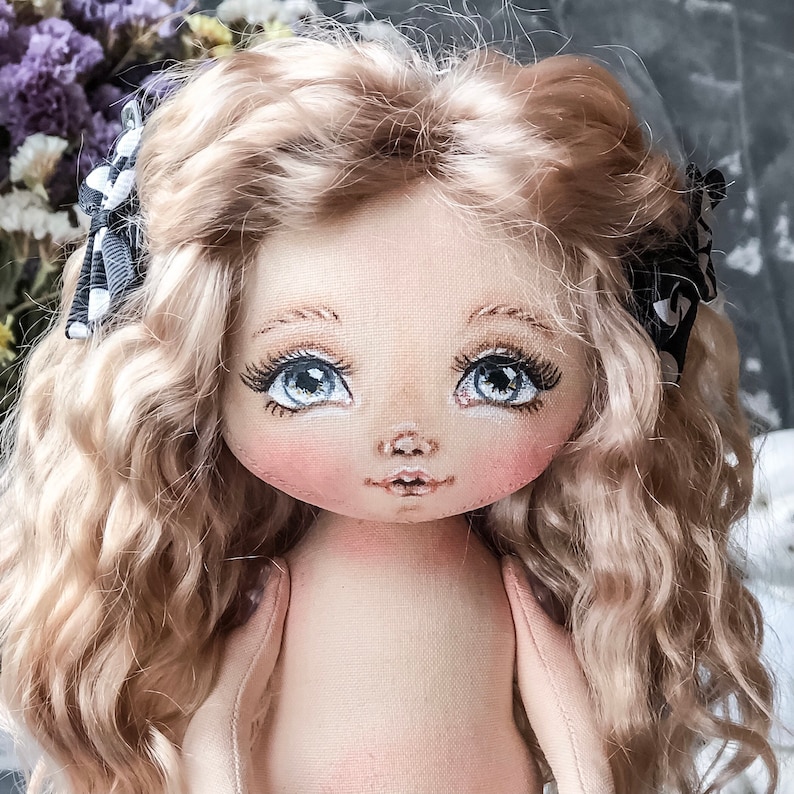 Face Painting. Handmade Cloth Doll. How to Draw a Doll Face. Textile ...