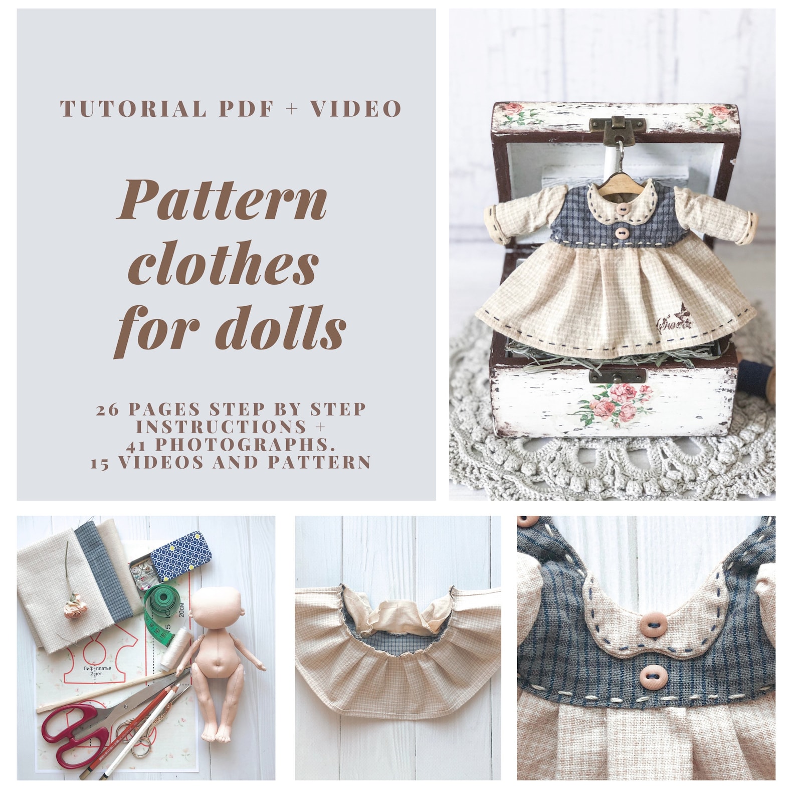 How to Sew a Dress for a Soft Rag Doll 8 Inches. Dolls Tutorial PDF ...