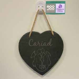 Cariad-two Dragons Design on Slate Heart Wall Decor for Valentines or ...
