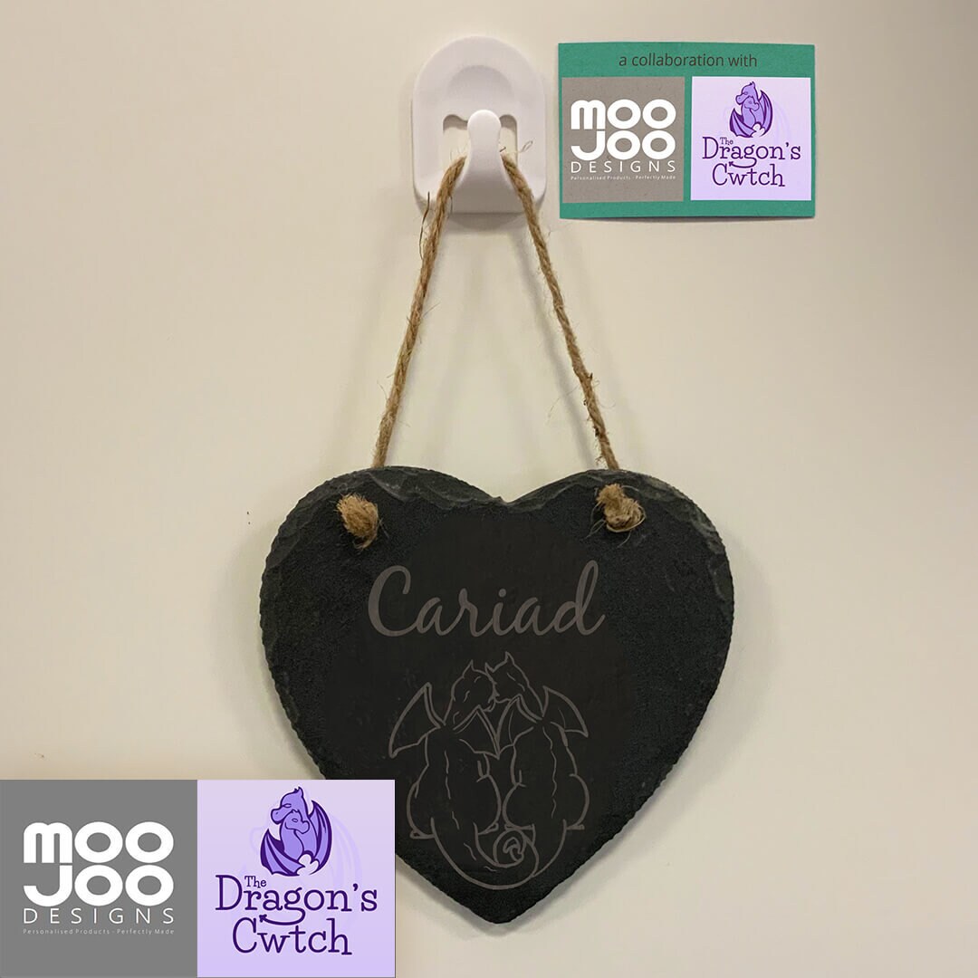 Cariad-two Dragons Design on Slate Heart Wall Decor for - Etsy