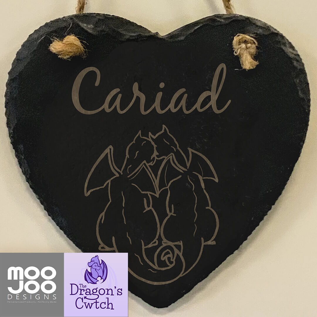Cariad-two Dragons Design on Slate Heart Wall Decor for Valentines or ...
