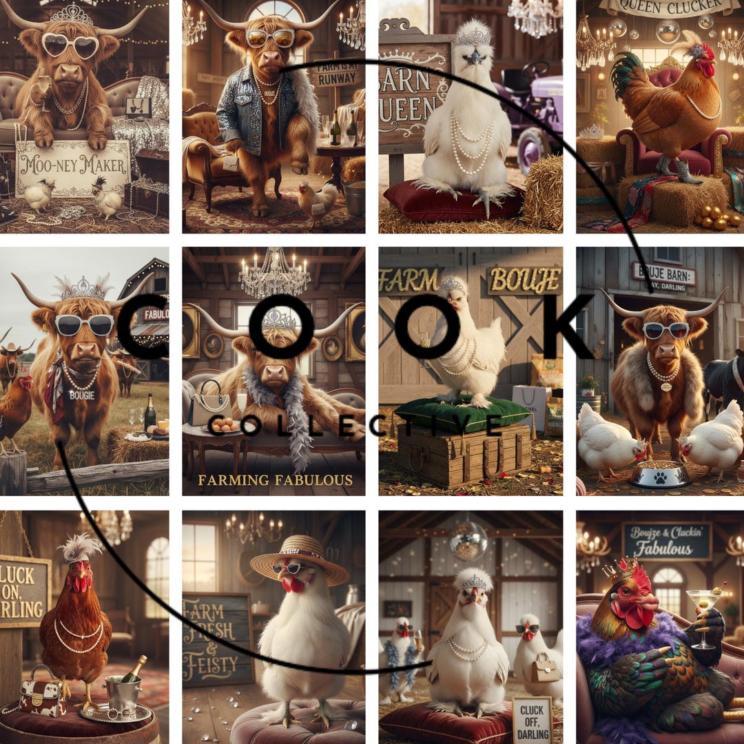 Farm Boujee Clipart Set of 12 Animals Highland Cow Chicken Sassy ...