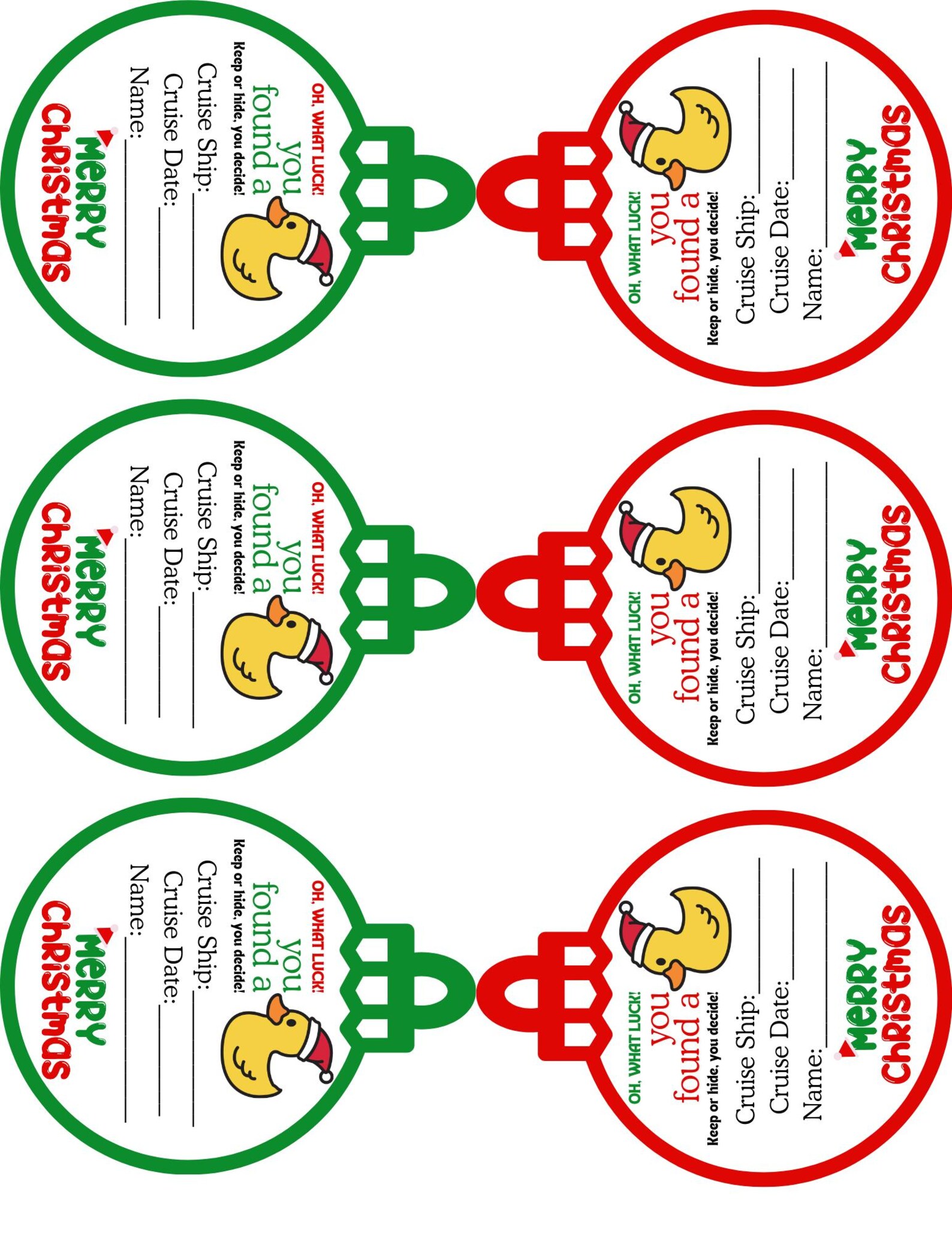 Printable Labels Tags for a Cruise Ship Christmas Duck Hunt | Rubber ...