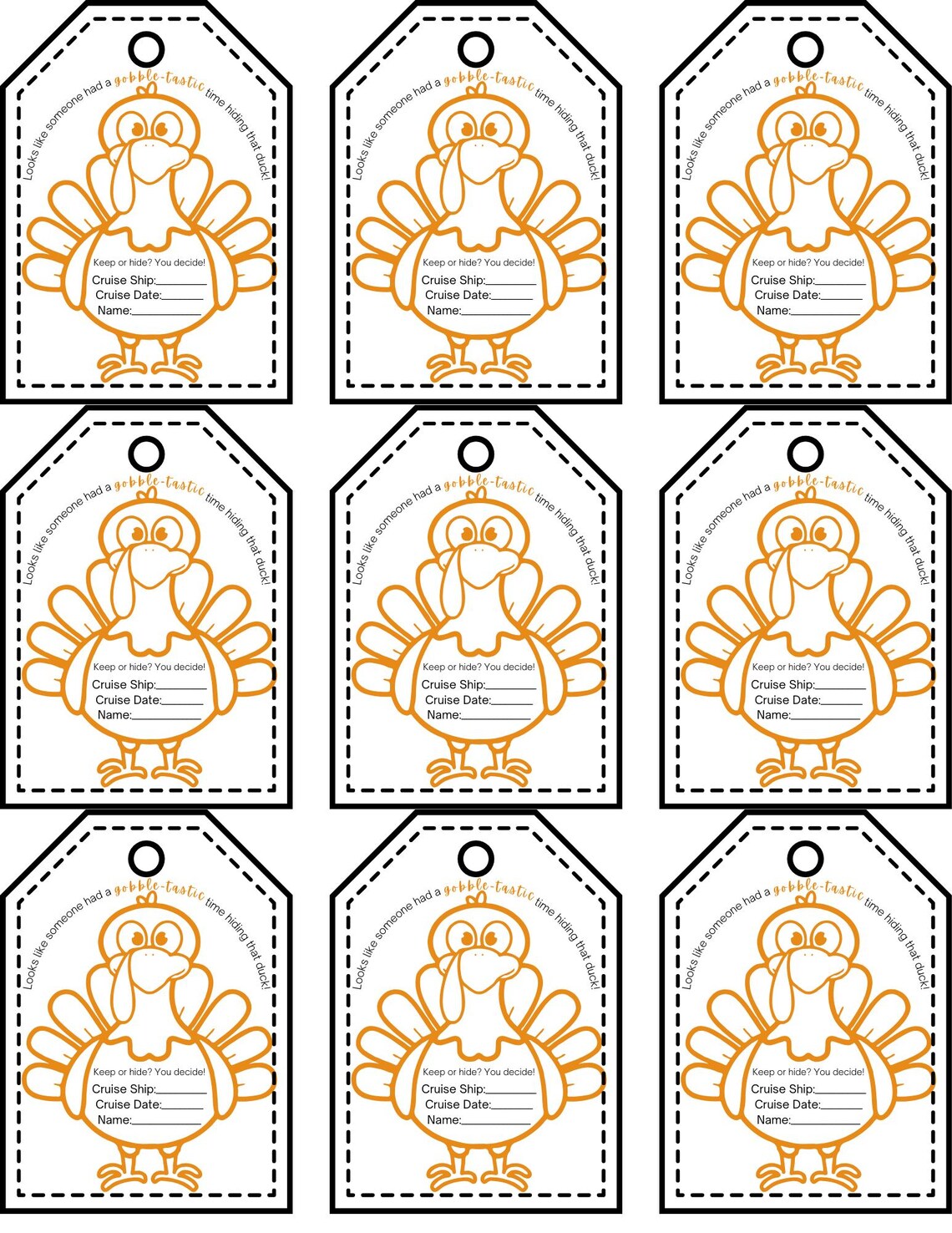 Printable Labels for a Cruise Ship Thanksgiving Duck Hunt Rubber Ducks ...