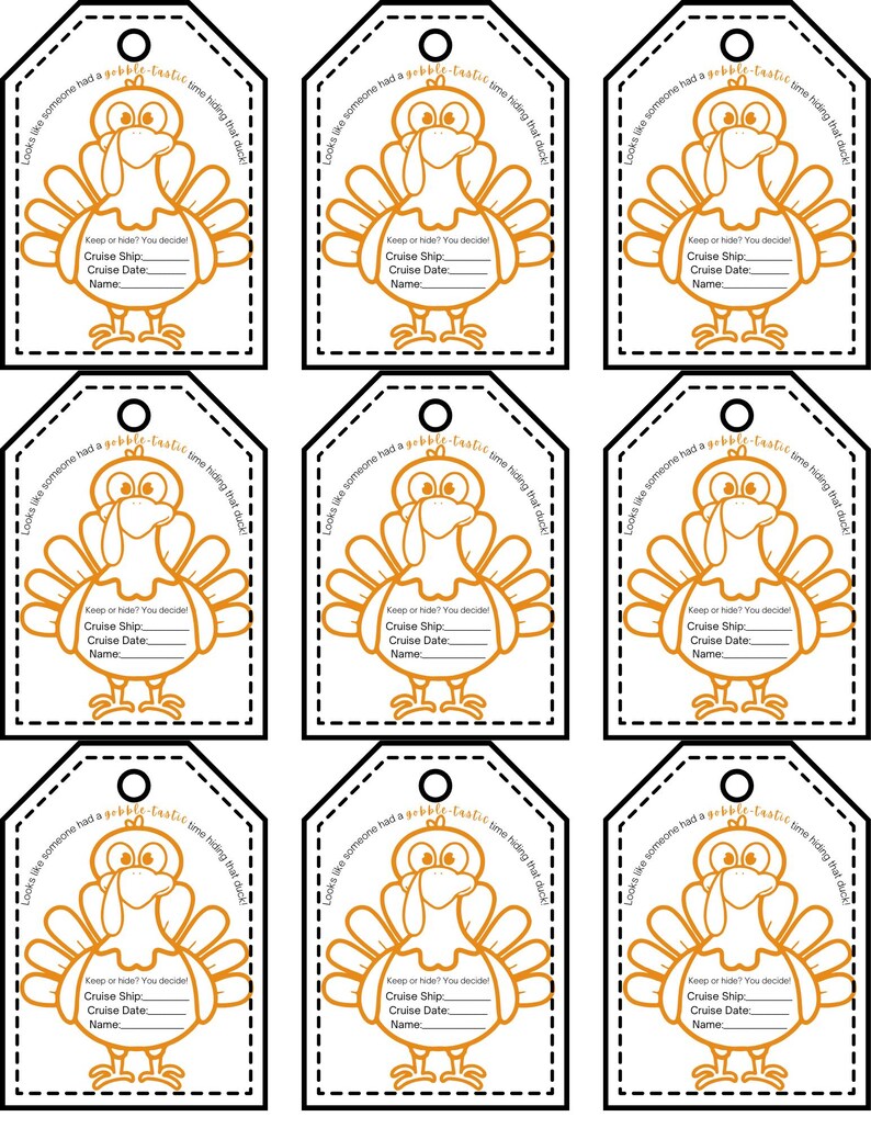 Printable Labels for a Cruise Ship Thanksgiving Duck Hunt Rubber Ducks ...