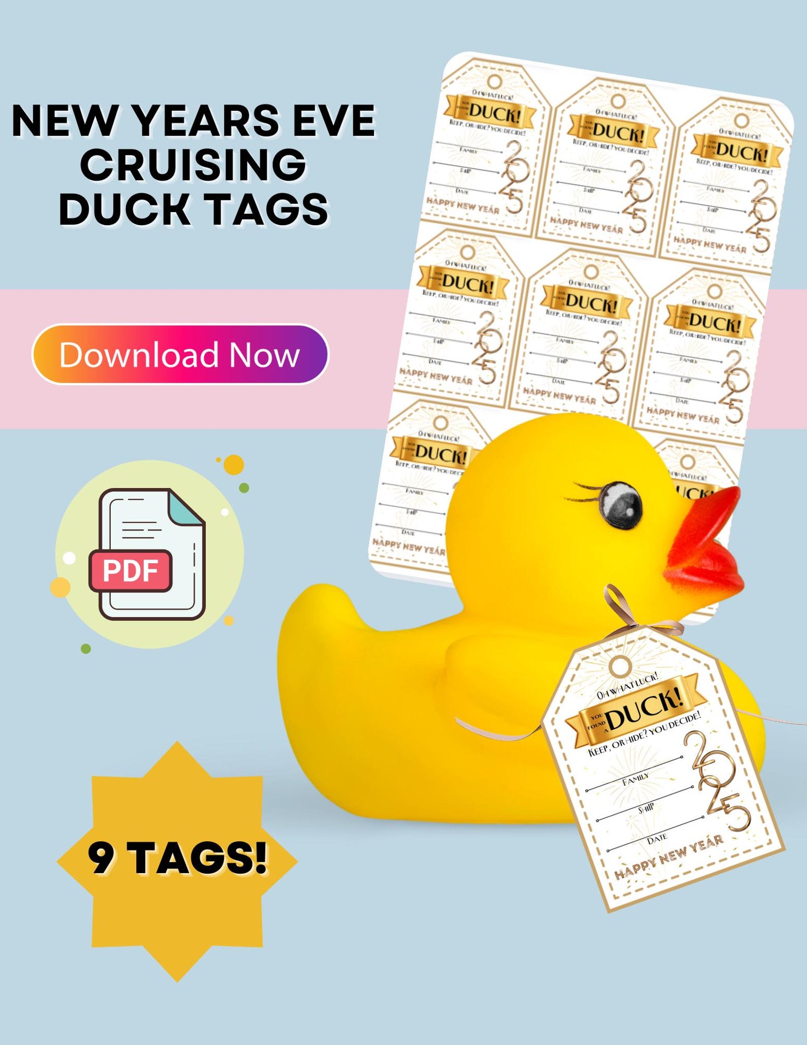 Printable Labels Tags for a Cruise Ship New Years Eve Duck Hunt Rubber ...