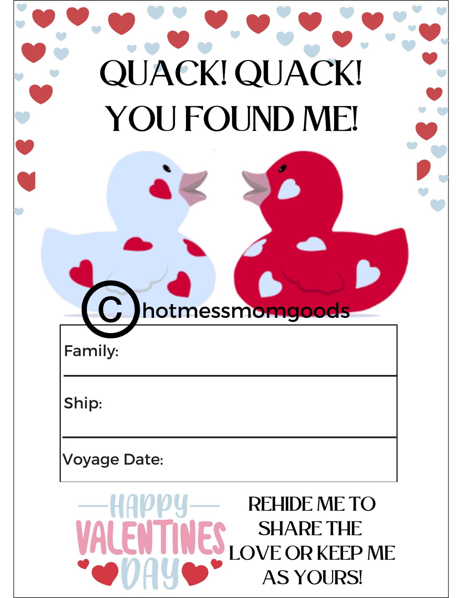Printable Labels Tags for a Cruise Ship Valentine's Day Duck Hunt ...