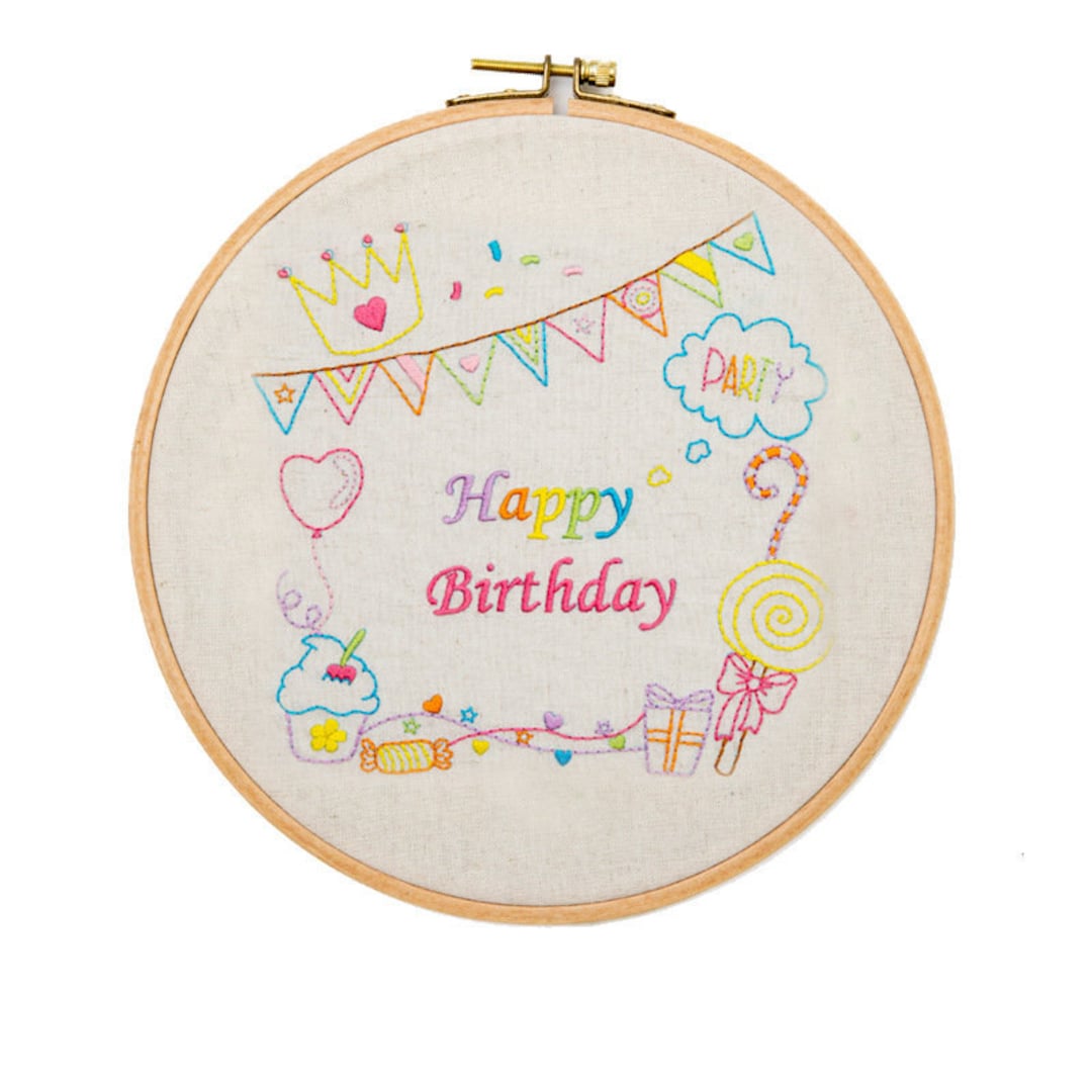 Hoop Embroidery Happy Birthday DIY Full Kit for Starter - Etsy