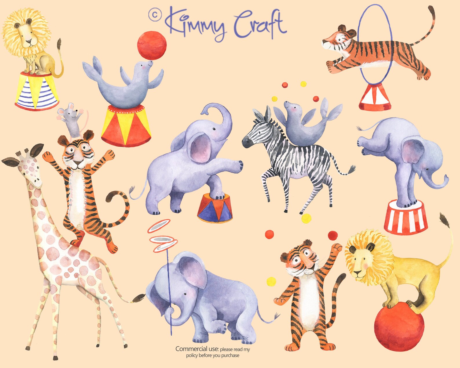 Circus Friends All Having Fun - Hand Painted by Myself in Watercolor ...