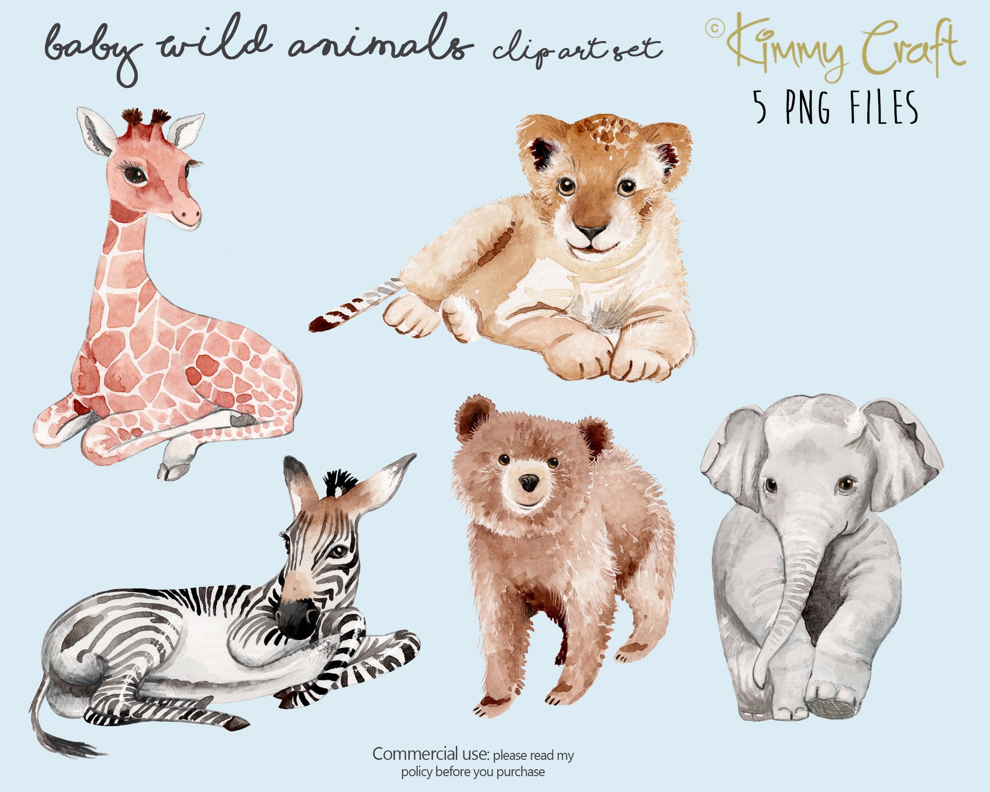 Baby Wild Animals Clip Art Digital Download. Carefully Hand Painted in ...