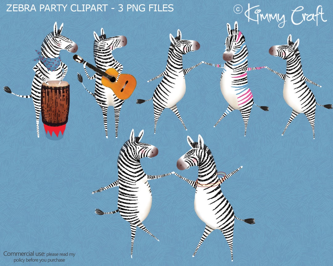 Three Clipart PNG Files of Zebras Dancing and Playing in a Zebra Band ...