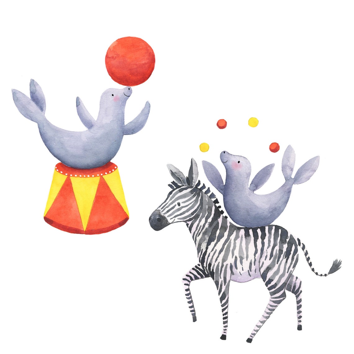 Circus Friends All Having Fun - Hand Painted by Myself in Watercolor ...