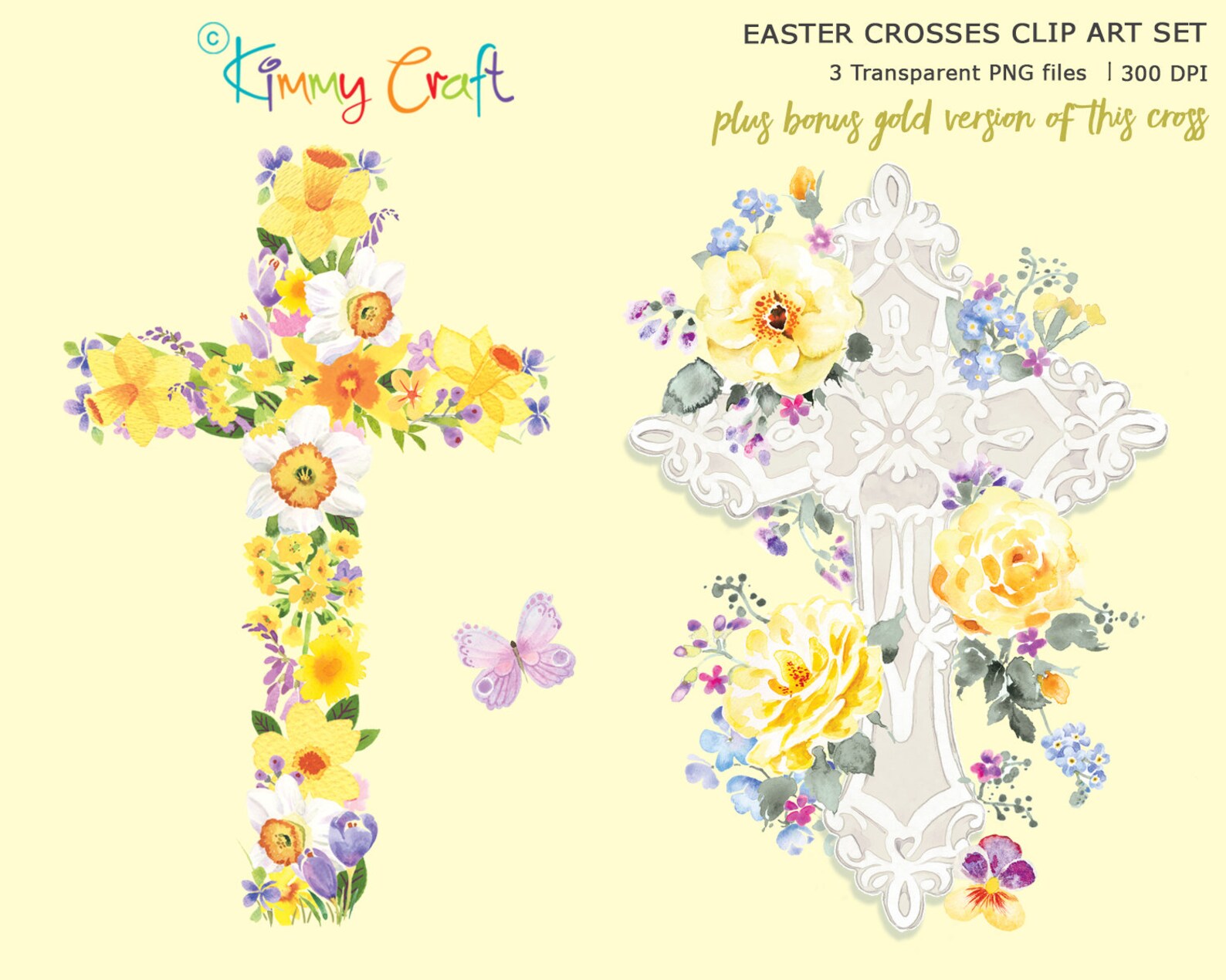 Clipart of Easter Crosses and Butterfly 3 PNG Files Plus a Bonus Gold ...