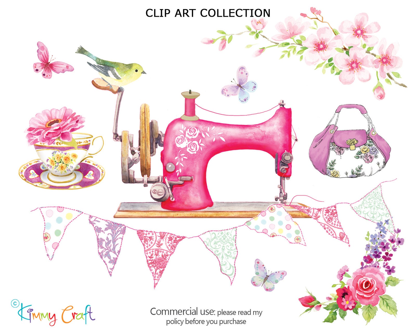 Clipart Collection 9 PNG Files : Pretty Sewing Machine Cloth - Etsy
