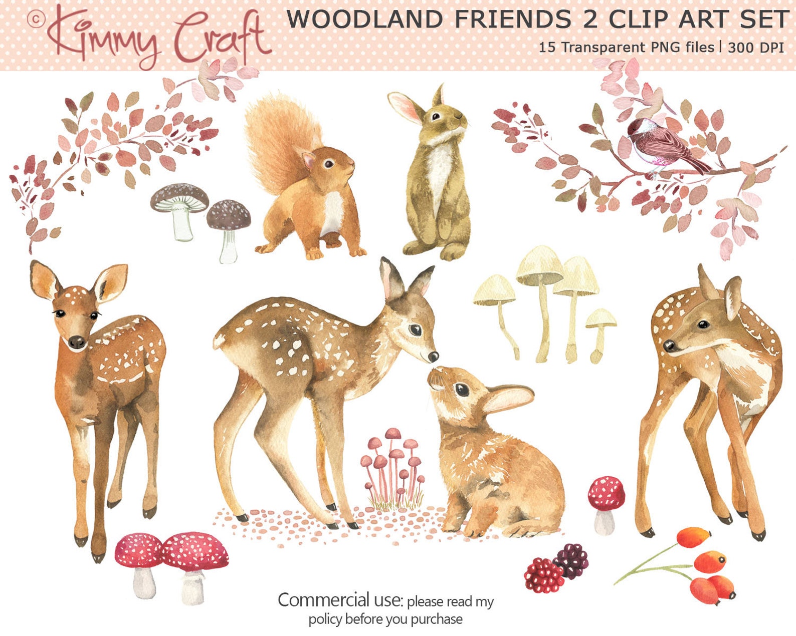 Woodland Animals Clip Art Digital Download Hand Painted in - Etsy